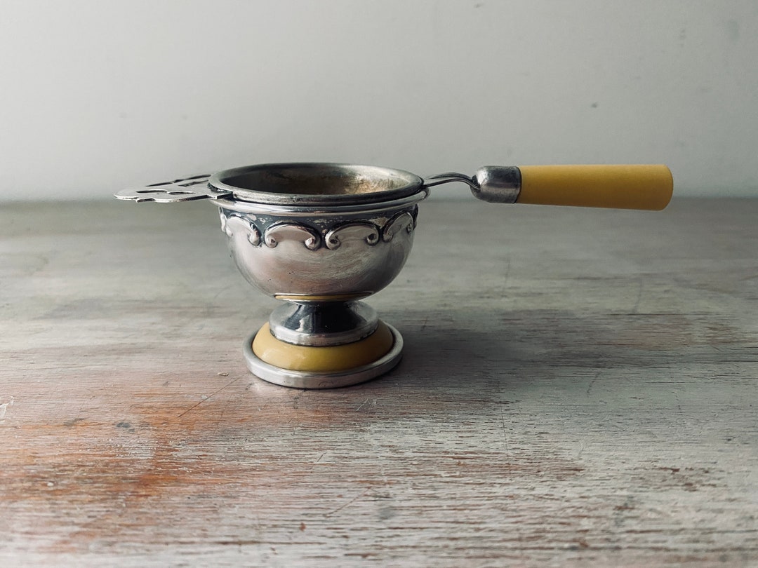 Unusual LEWBURY Silver and Faux Bone Handle Vintage Tea Strainer With ...