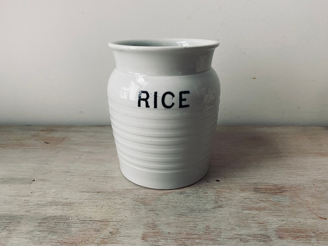 ANTIQUE 1800s rice Ribbed Stoneware Pot / Crock. Kitchen Jar / Caddie ...