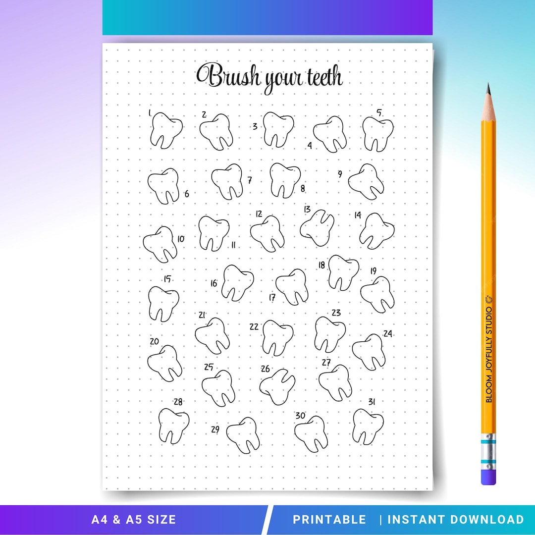 Tooth Brushing Chart PRINTABLE - Brush Your Teeth - Dental Care Tracker ...