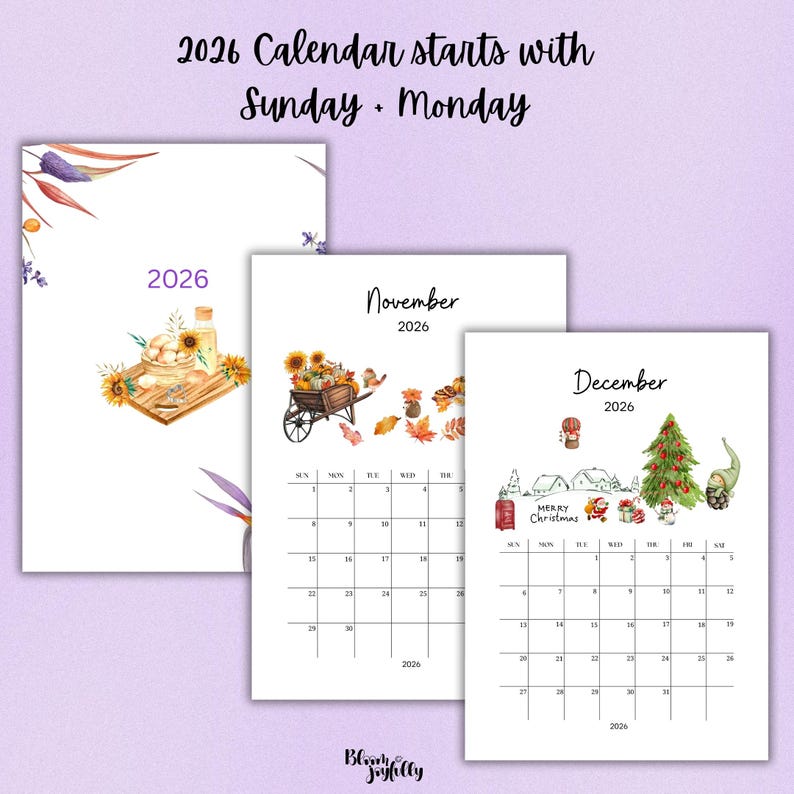 Farmhouse Calendar Bundle 2026, Printable Monthly Planners, Digital ...