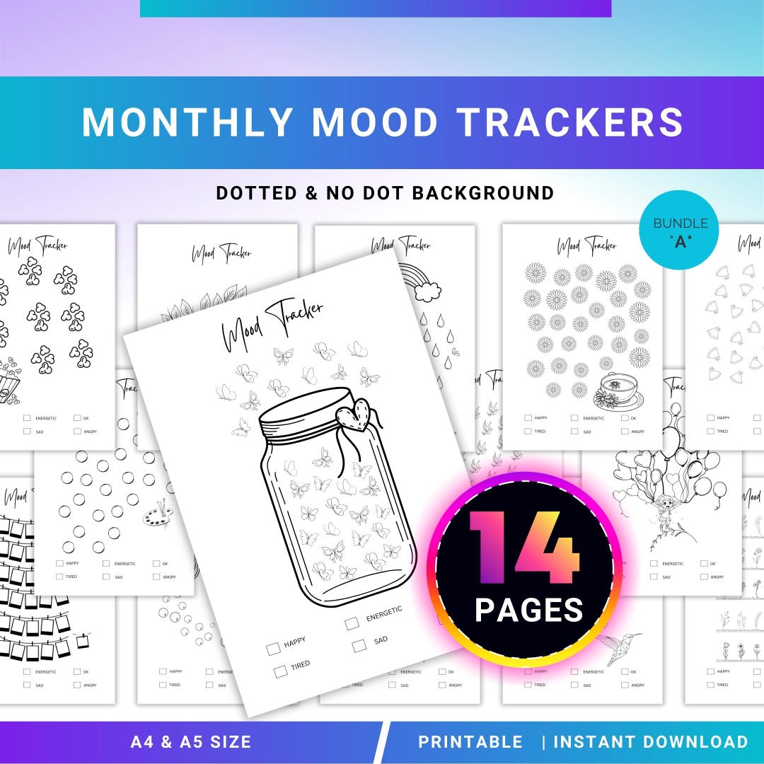 MONTHLY Mood Trackers Bundle - Printable Mood Tracker for Journal ...