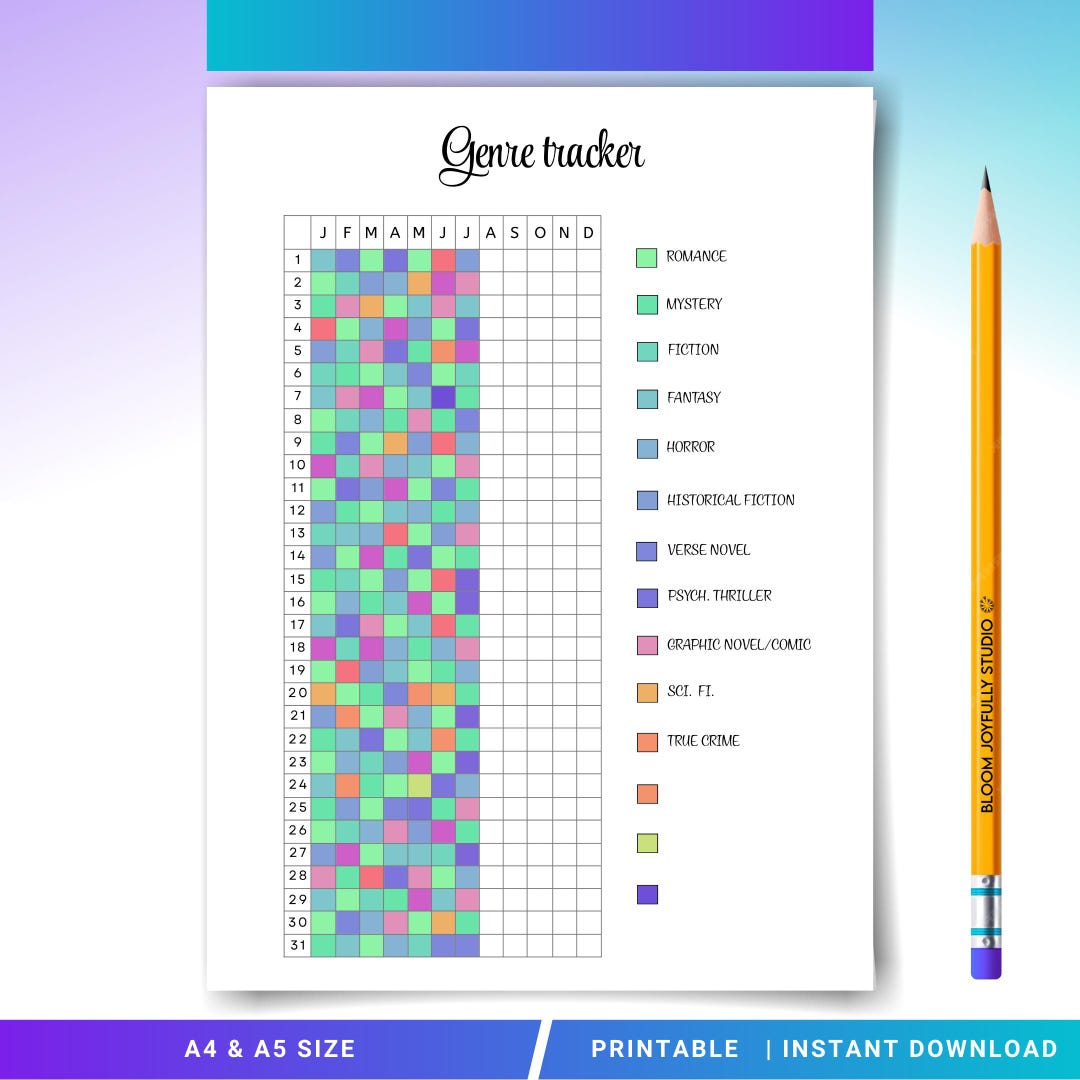 Genre Tracker PRINTABLE - Book Log - Reading Journal - Reading Tracker ...