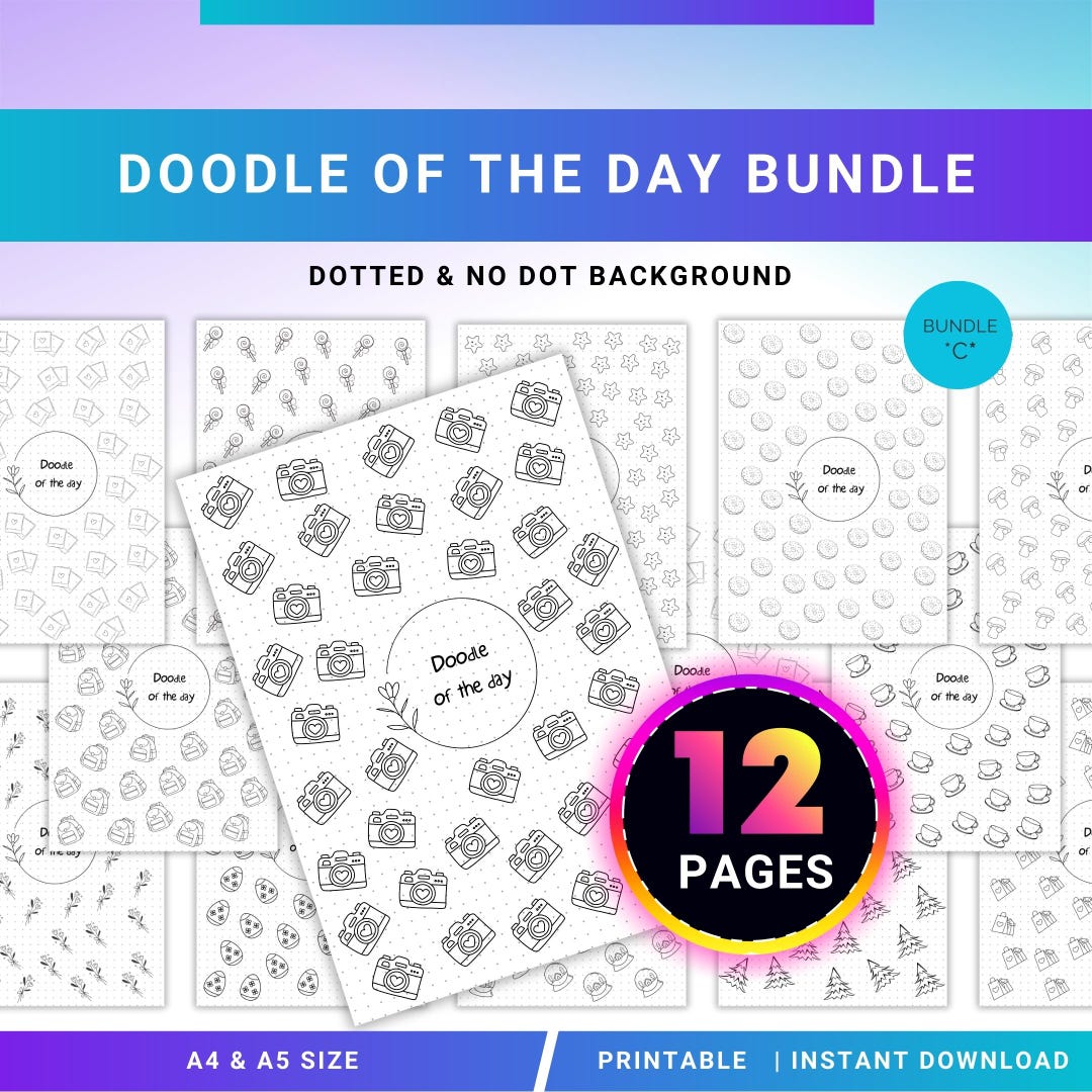 DOODLE of the Day Bundle, Creative Doodle of the Day, Daily Doodle ...