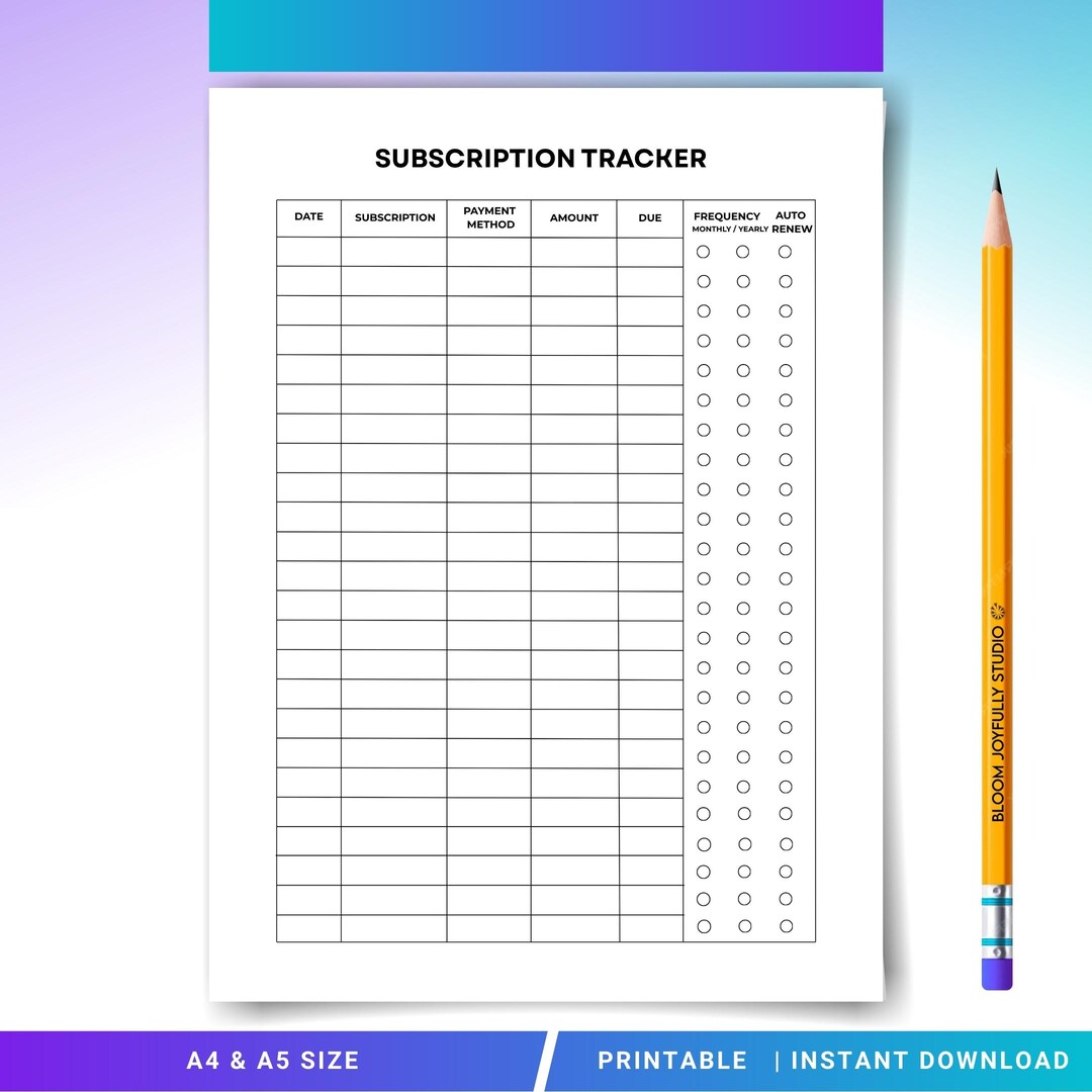 Subscription Tracker Printable - Monthly Bills & Subscriptions Log ...