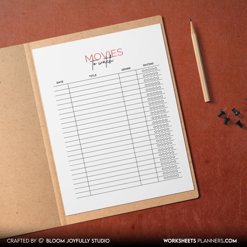 Movie Review PRINTABLE - Movie Review Log - Movie Night - Movie Review ...