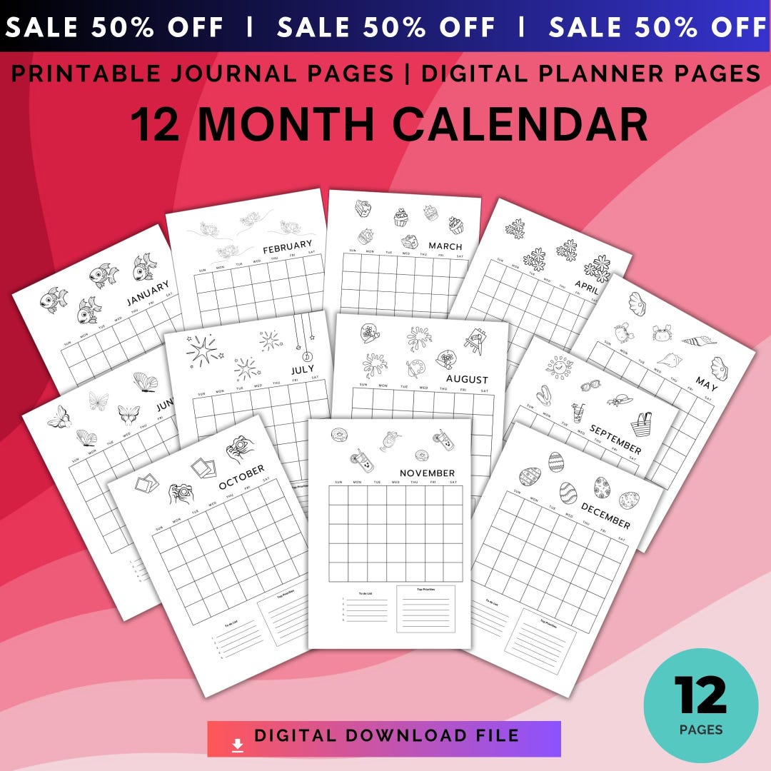 12 Month Title Pages - Printable Journal Page - PRINTABLE TITLE PAGE ...