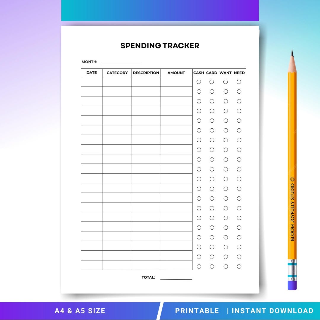 Spending Tracker Printable - Monthly Spending Log & Budget Planner ...