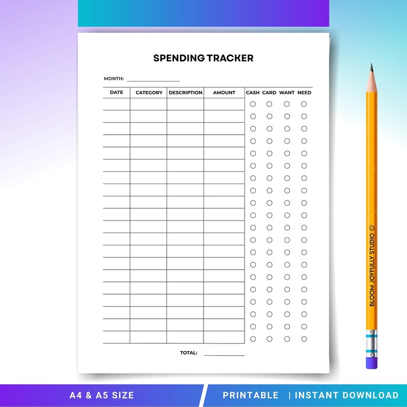 Spending Tracker Printable - Monthly Spending Log & Budget Planner ...