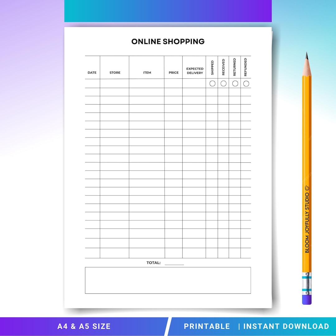 Online Shopping Tracker PRINTABLE - Online Purchase Log - Shopping ...
