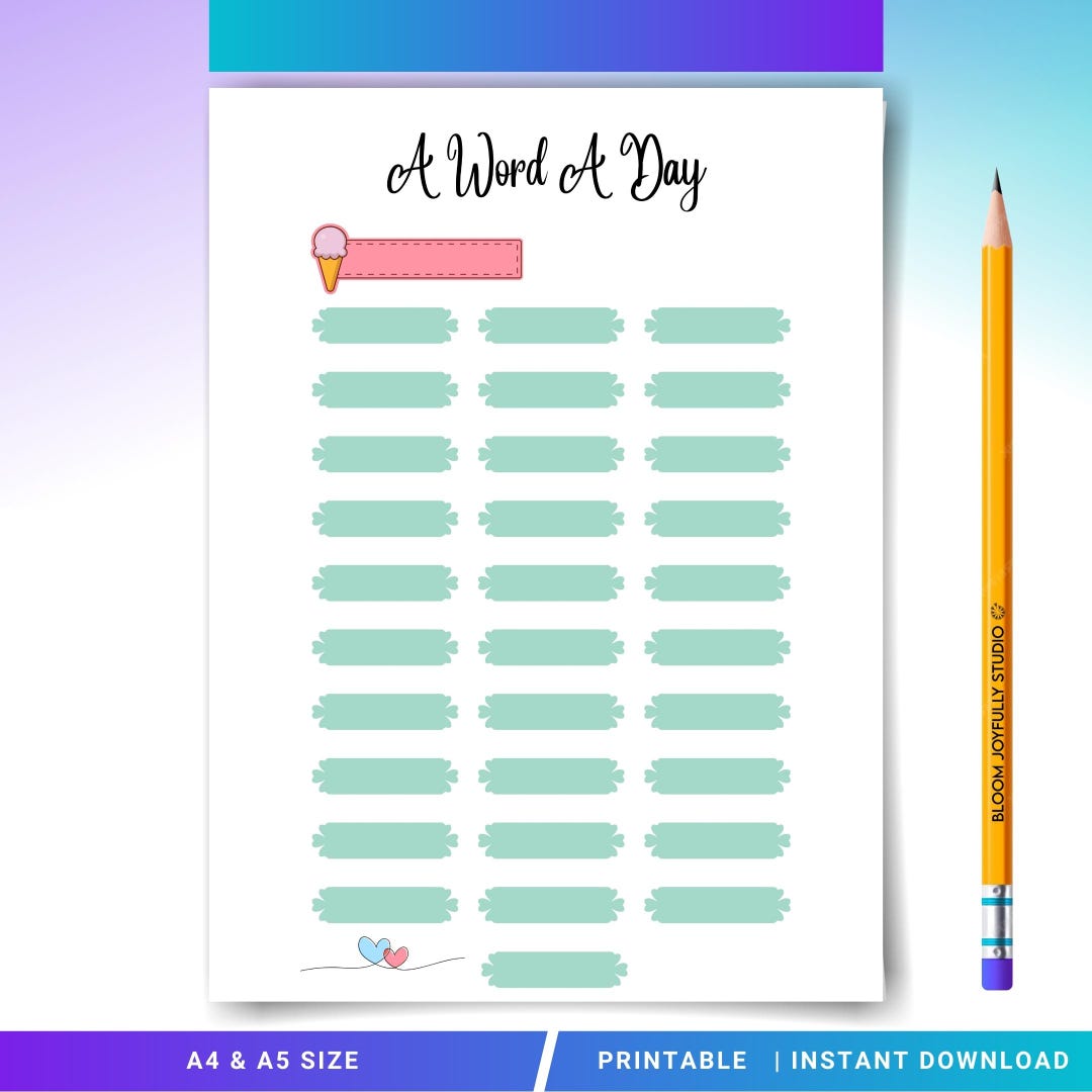 A Word A Day PRINTABLE – Daily Language Tracker - Word of the Day ...
