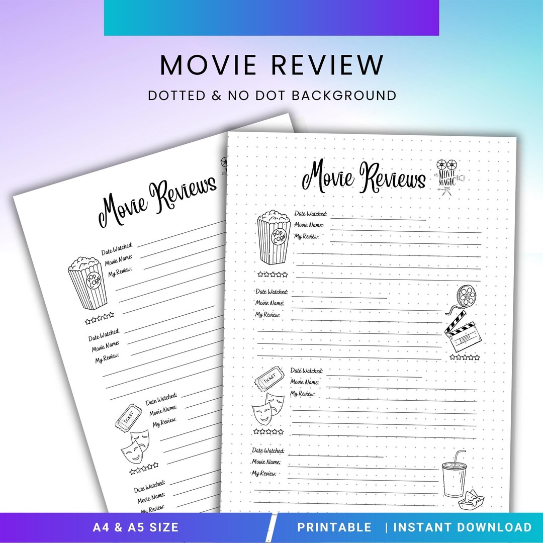 Movie Review PRINTABLE - Movie Review Log - Film Review Worksheet ...