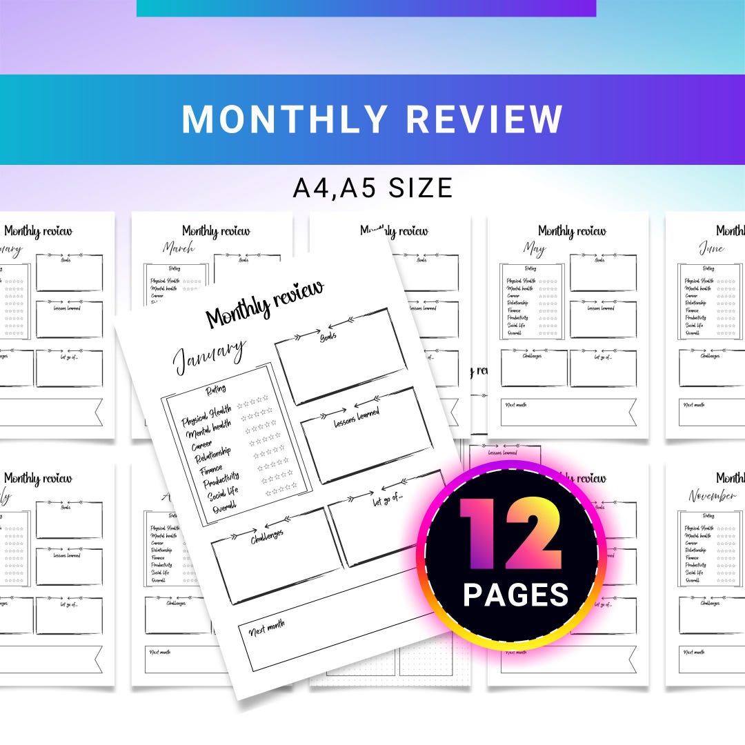 Monthly Review Planner PRINTABLE - End of Month Reflection Worksheet ...