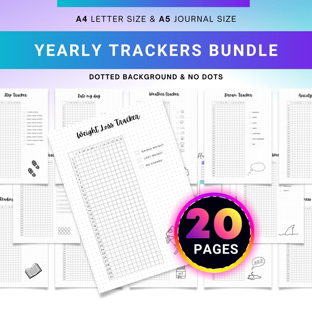 Yearly Trackers Bundle - PRINTABLE Planner Trackers - Journal Pages ...