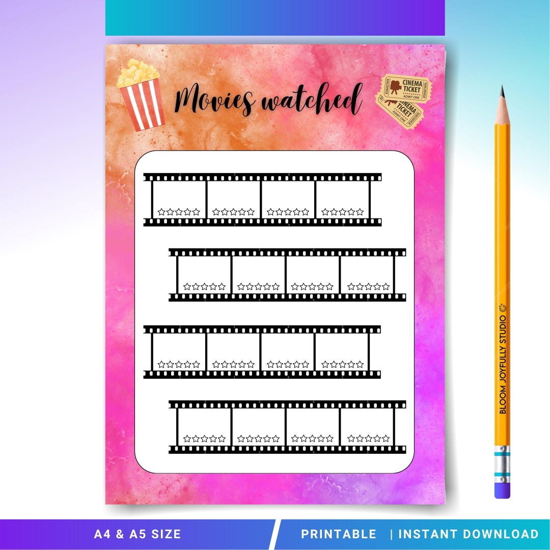 Movies Tracker PRINTABLE - Entertainment Planner - Track Movies Watched ...