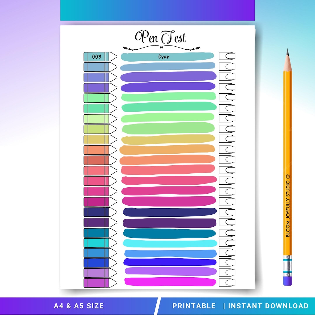 Marker Log PRINTABLE - Pen Tracker - Pen Color Swatch Page - Printable ...
