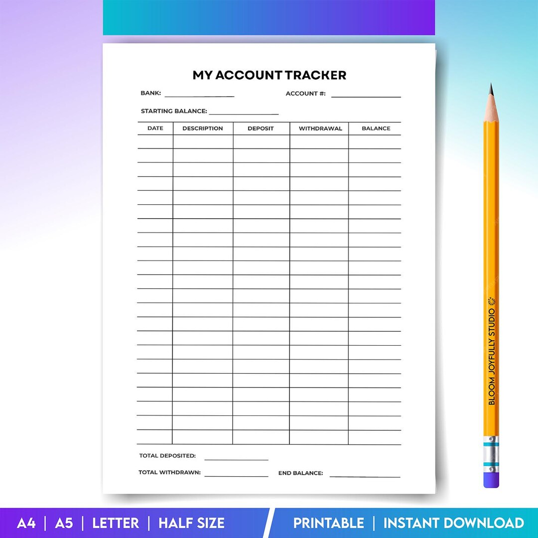 Account Tracker PRINTABLE - Personal Finance Planner Insert - Budget ...