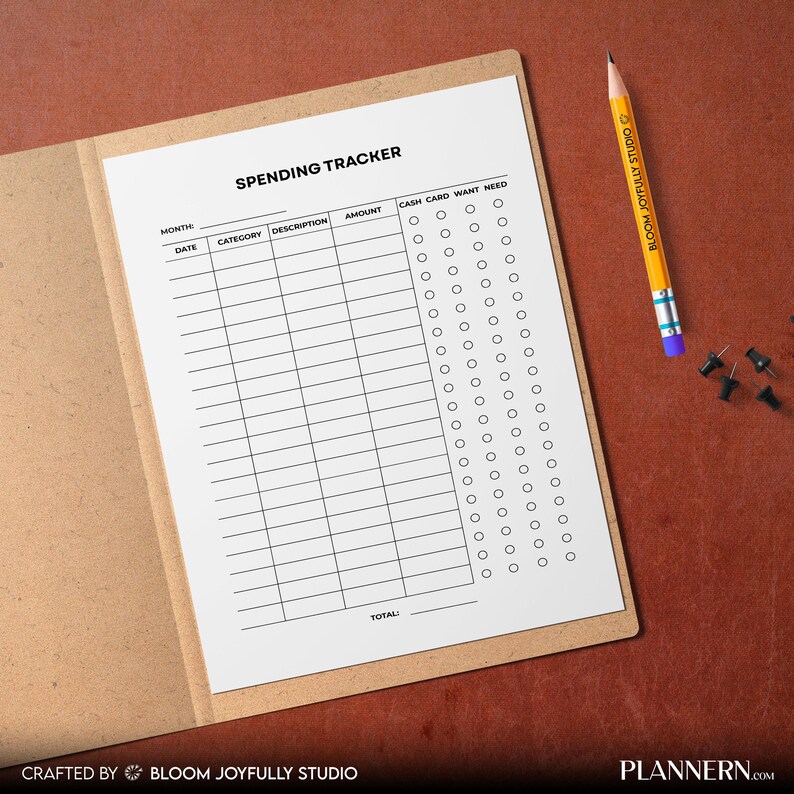 Spending Tracker Printable - Monthly Spending Log & Budget Planner ...