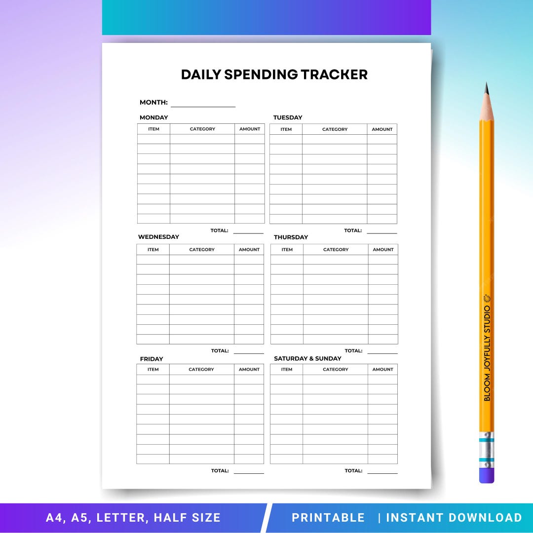Daily Spending Tracker PRINTABLE - Expense Tracker - Budget Planner PDF ...