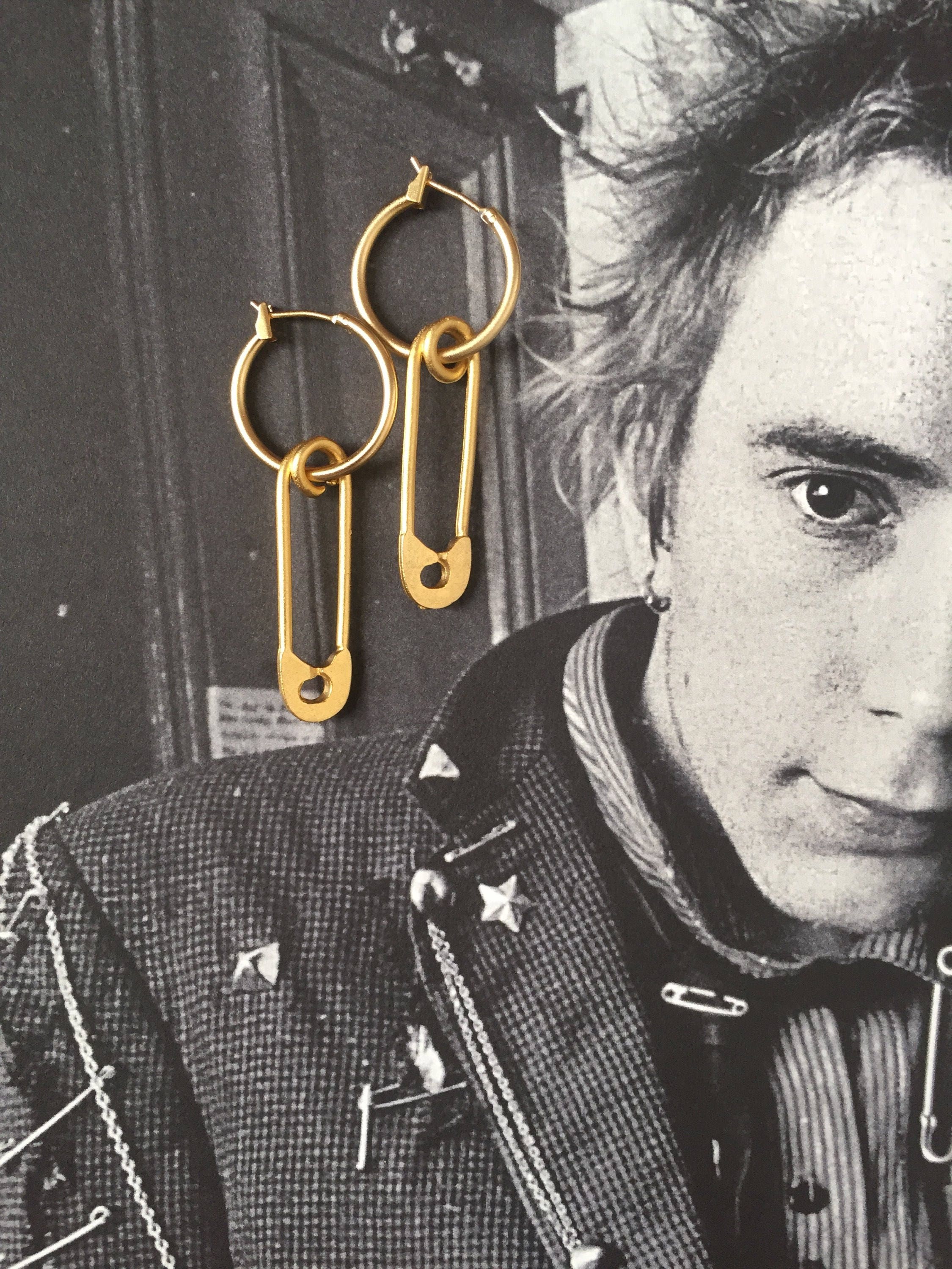 Punk Rock Earrings , Safety Pins Gold Earrings , Gold Hoops - Etsy