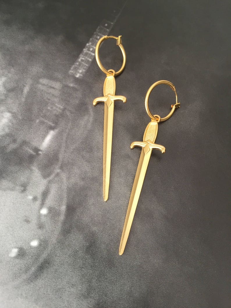 Gold Swords Earrings Dangle Sword Earrings Punk Rock Hoop - Etsy