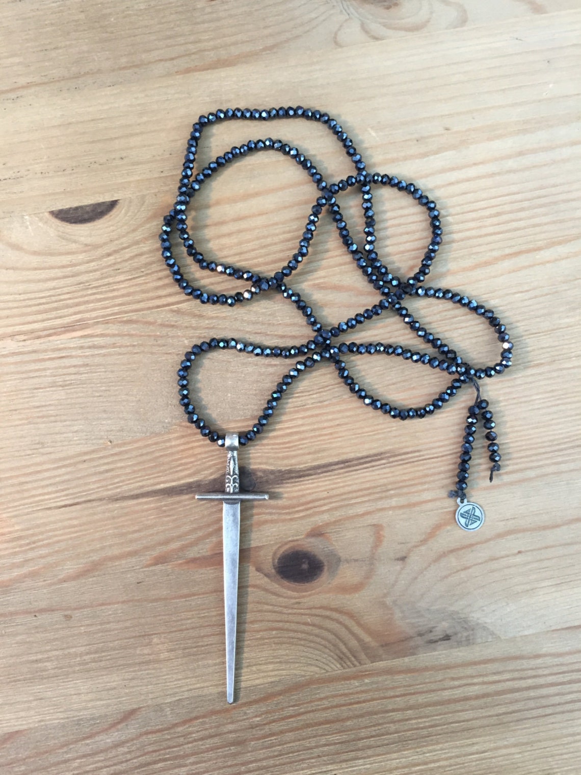 Silver Sword Necklace Dark Blue Crystal Beads Long Mala - Etsy