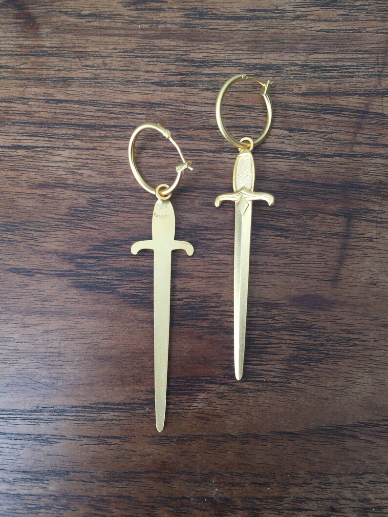 Gold Swords Earrings Dangle Sword Earrings Punk Rock Hoop - Etsy