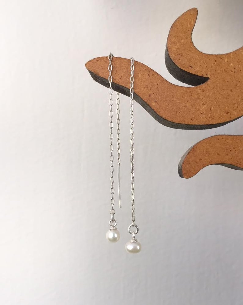 Silver Ear Threads Bohemian Jewelry White Pearl Earrings - Etsy