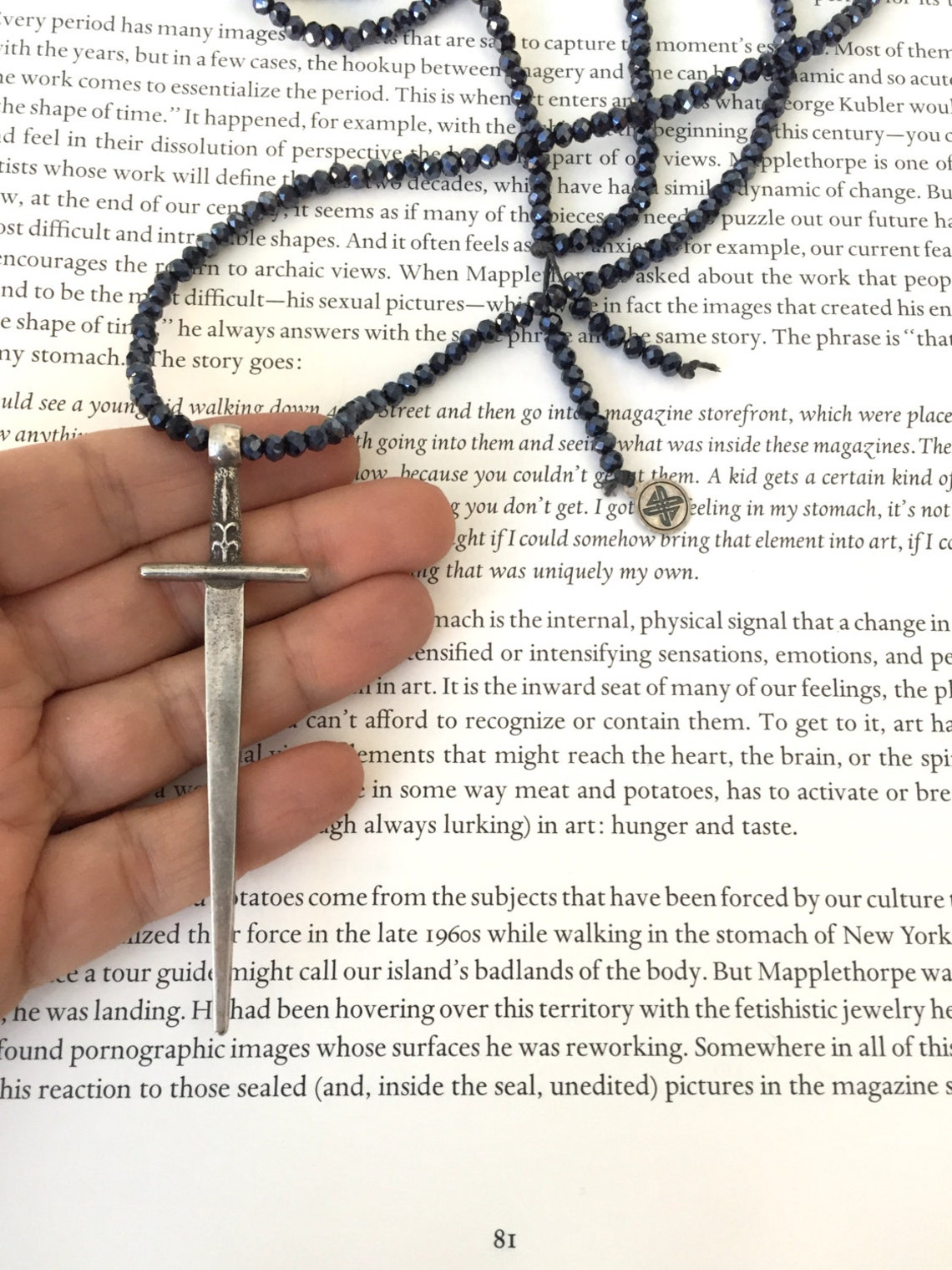 Silver Sword Necklace Dark Blue Crystal Beads Long Mala - Etsy