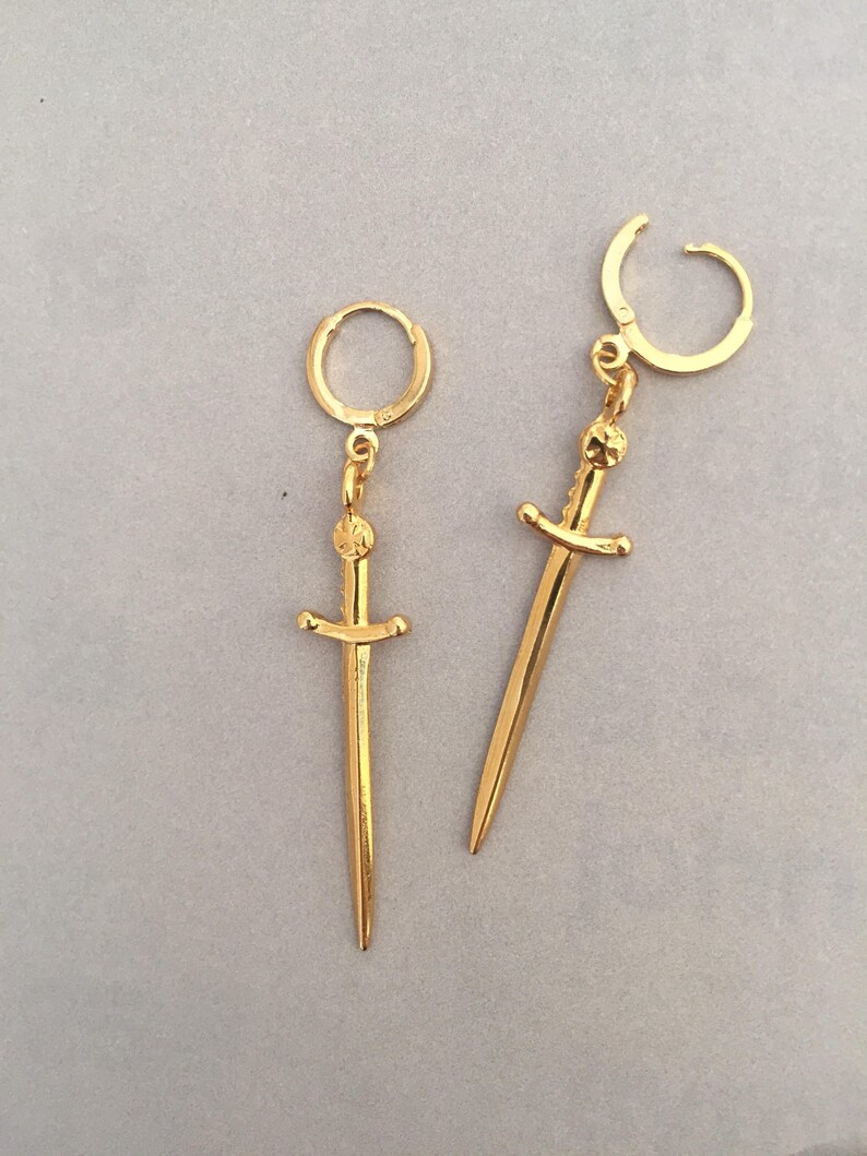 Gold sword earrings medieval earrings knight sword | Etsy