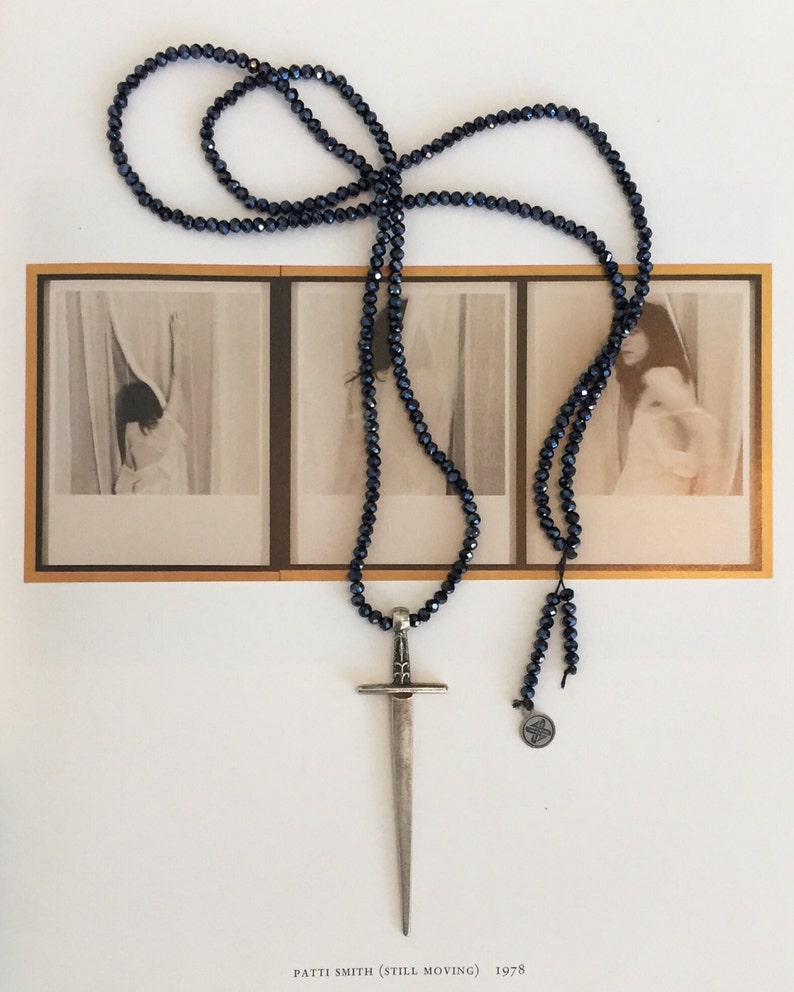 Silver Sword Necklace Dark Blue Crystal Beads Long Mala - Etsy