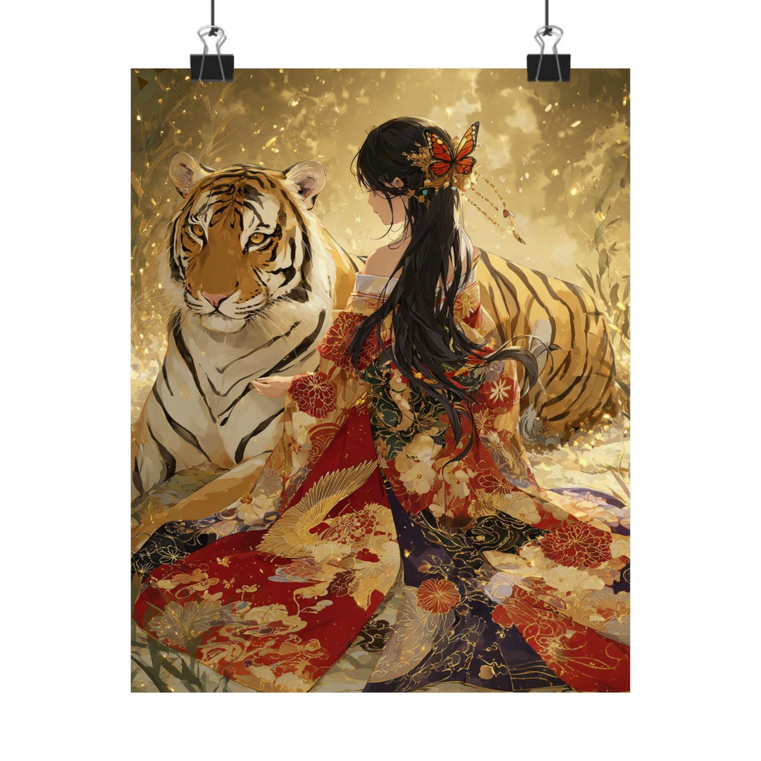 Japanese Oiran Art Print, Phoenix Kimono, Tiger, Feminine Power - Etsy