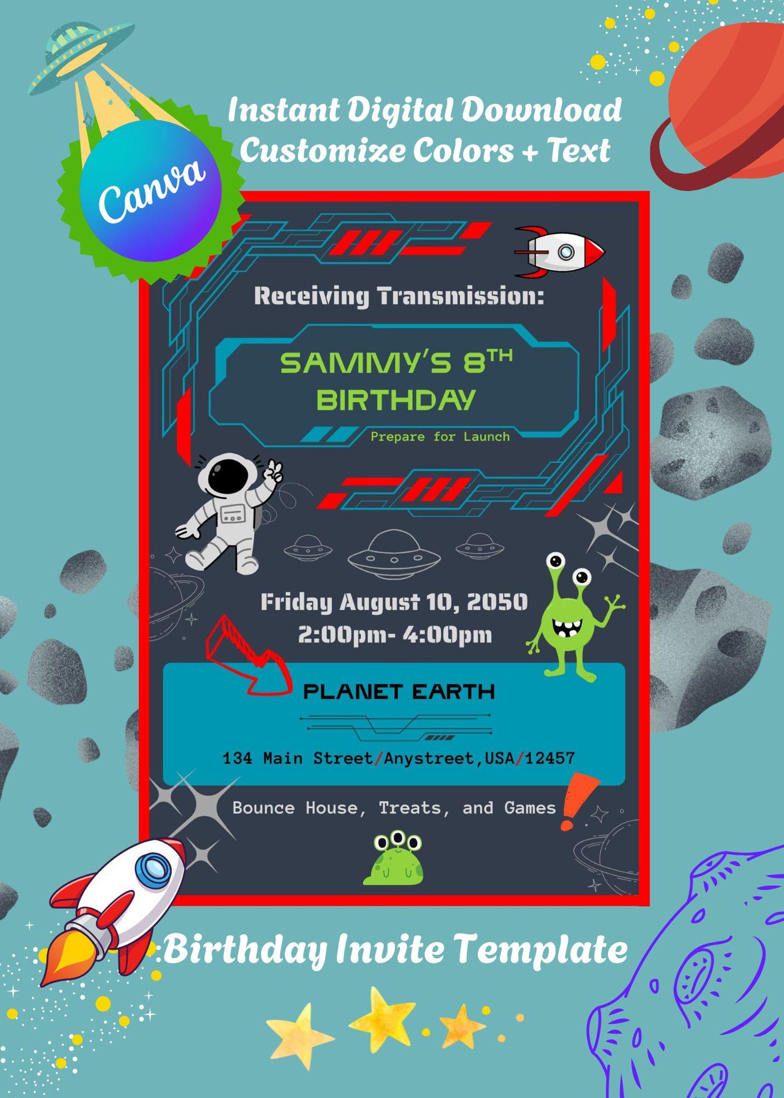 Customizable Space Galaxy Astronaut Alien Themed Canva Instant Download ...