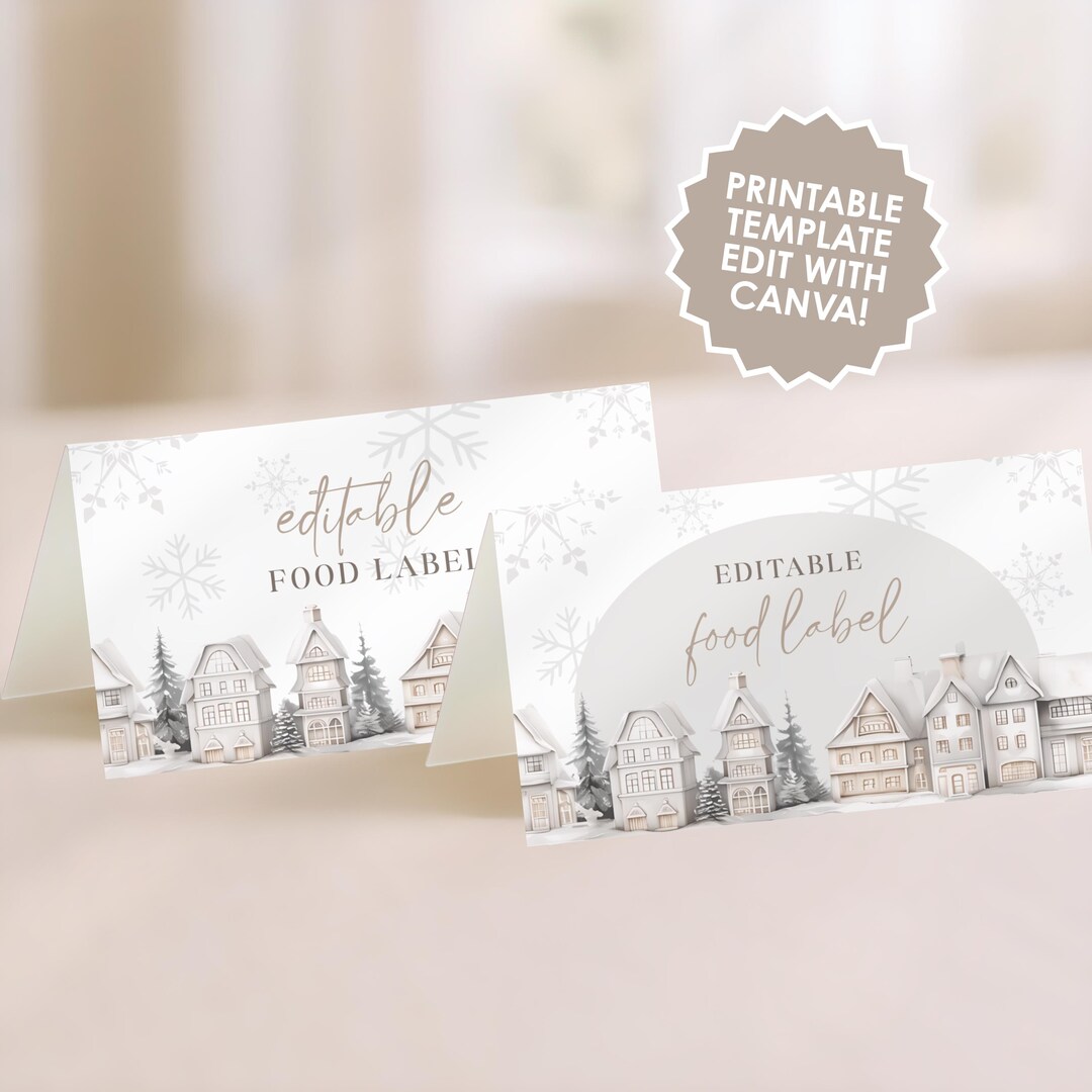 It Takes A Village Winter Food Labels Buffet Cards | Editable Canva ...