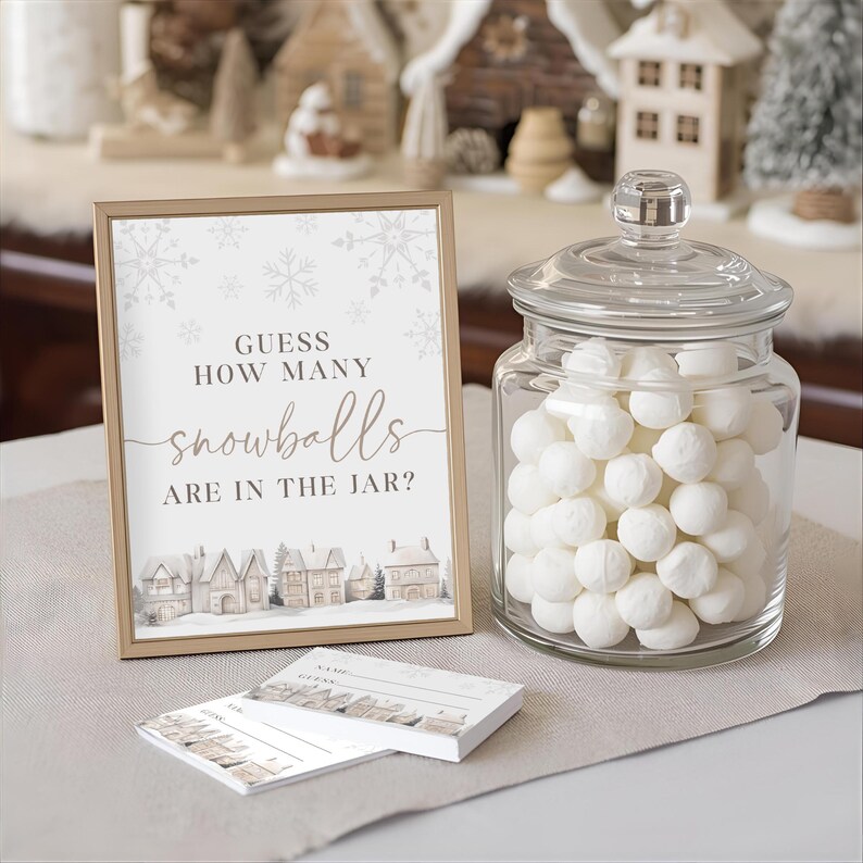 Guess How Many Snowballs Winter Baby Shower Game | Editable Canva ...