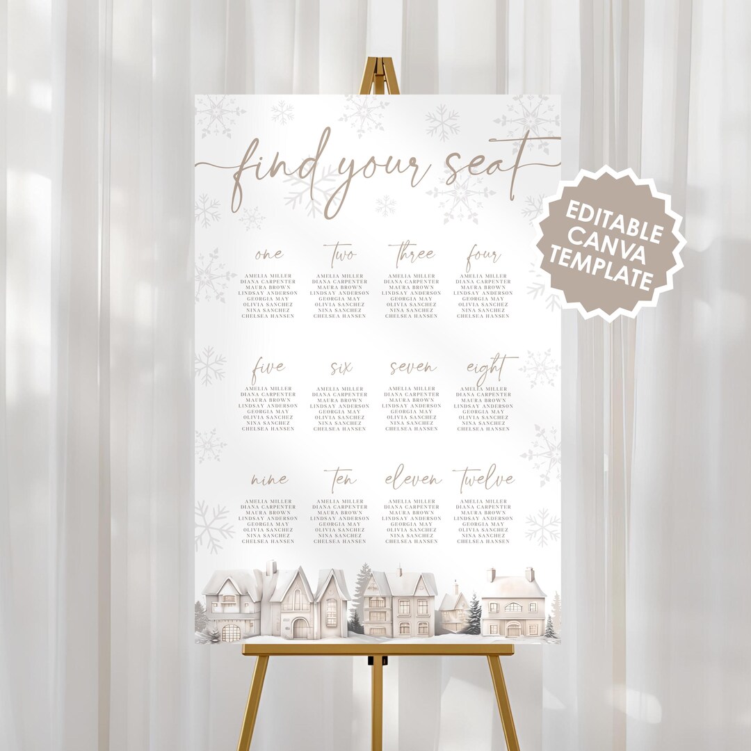 It Takes A Village Winter Seating Chart Sign | Editable Canva Template ...