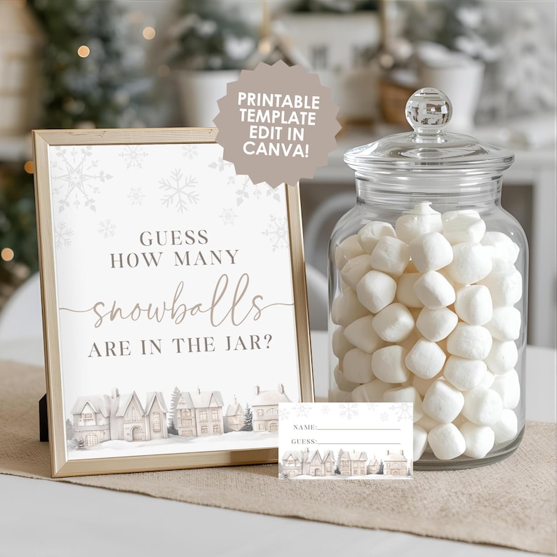 Guess How Many Snowballs Winter Baby Shower Game | Editable Canva ...