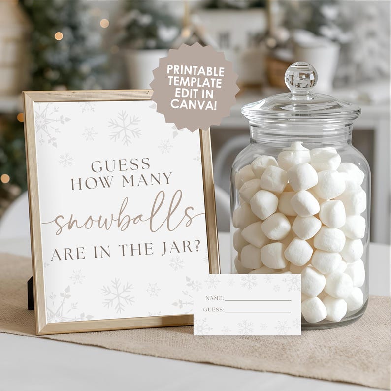 Snowflake Guess How Many Snowballs Baby Shower Party Game | Editable ...
