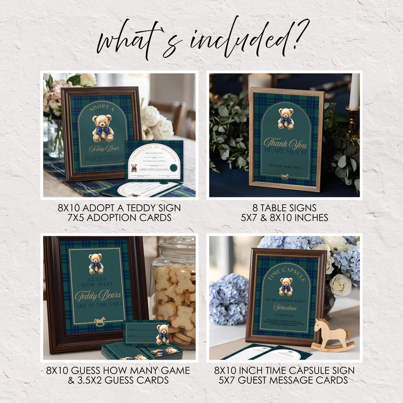 Tartan Plaid Teddy Bear First Birthday Complete Bundle | Editable Canva ...