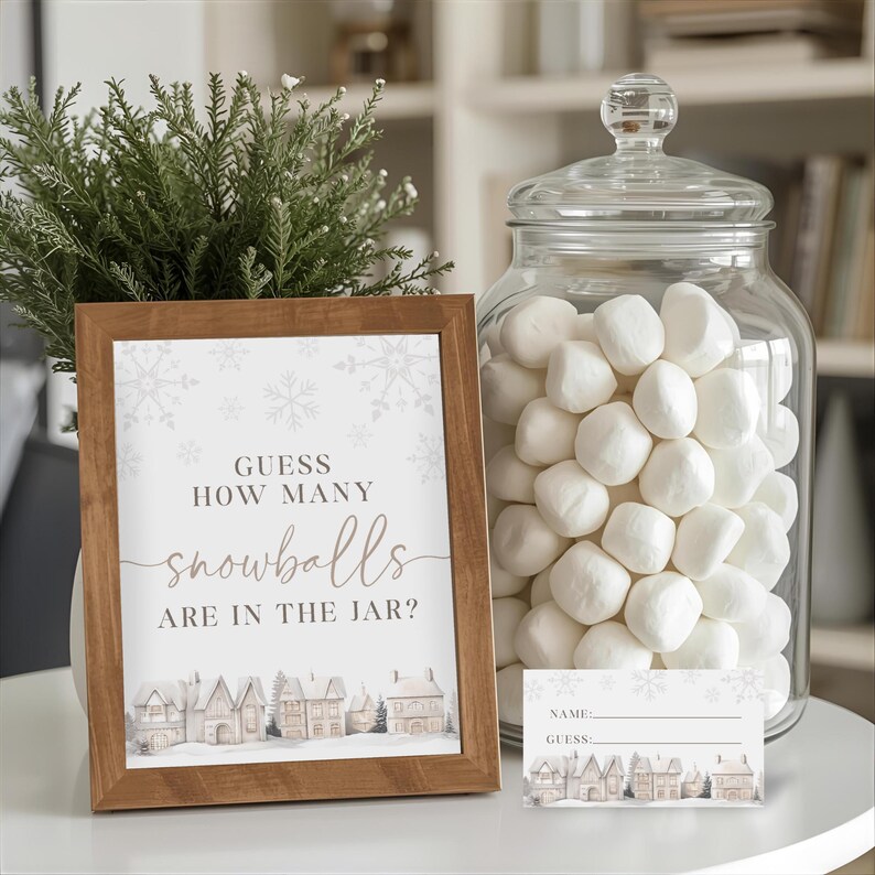 Guess How Many Snowballs Winter Baby Shower Game | Editable Canva ...