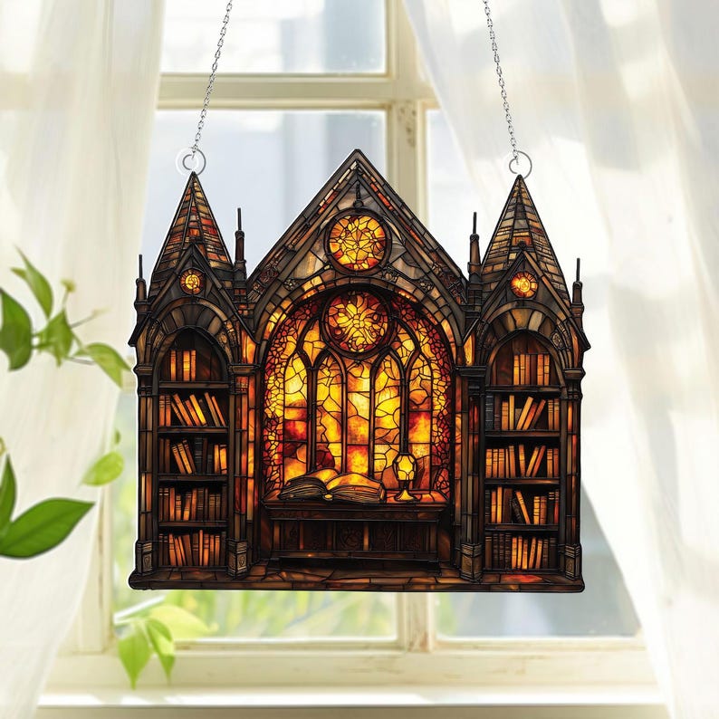 Book Nook Gothic ACRYLIC Window Hanging Suncatcher, Fantasy Decor for ...