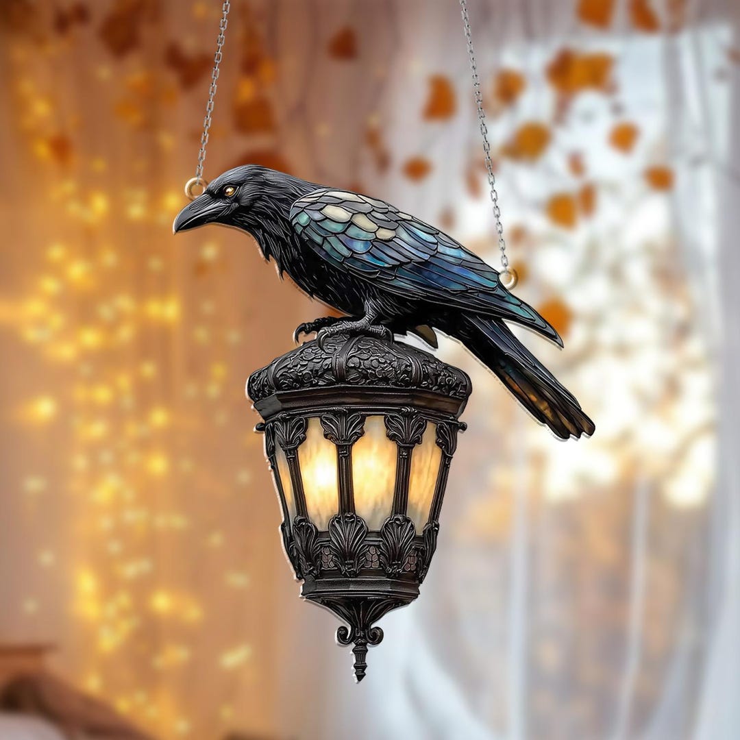 Raven Gothic on Lantern ACRYLIC Window Hanging Suncatcher, Halloween ...