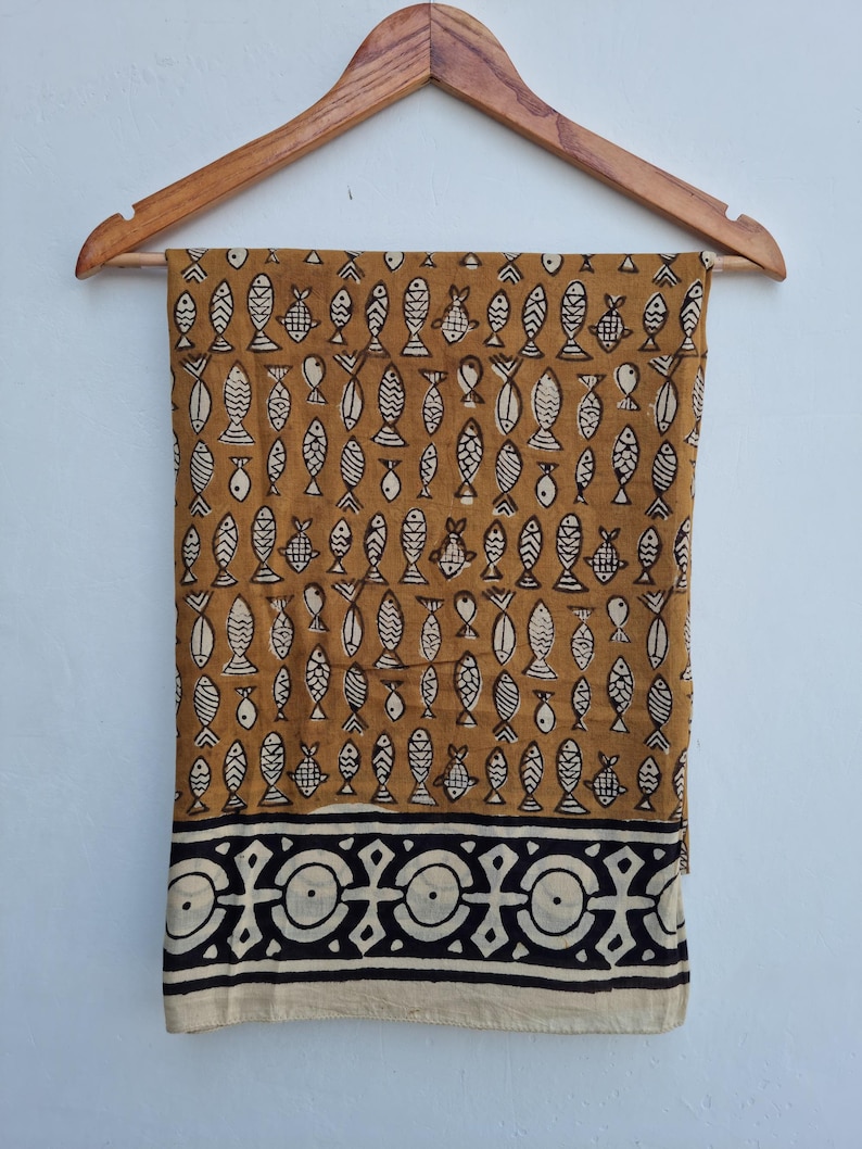 Indian Fish Print Beach Cover-up Hand Block Printed Cotton Sarong - Etsy