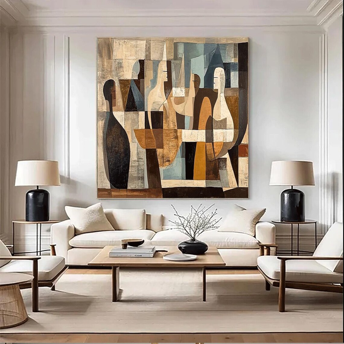 Hand-painted Abstract Geometric Canvas Art: Modern Neutral Tones - Etsy