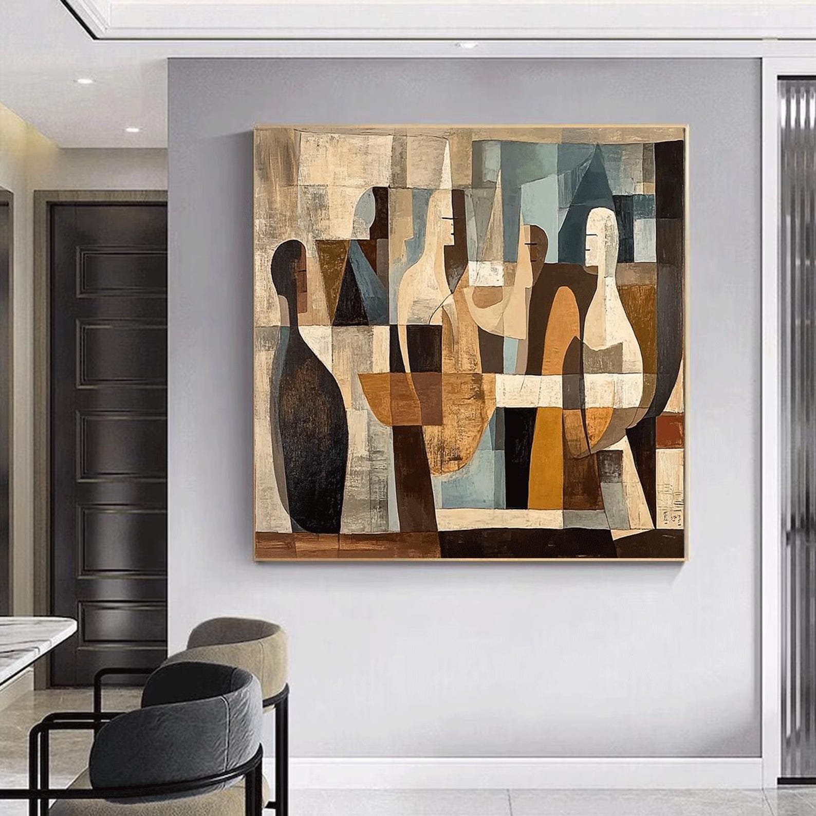 Hand-painted Abstract Geometric Canvas Art: Modern Neutral Tones - Etsy