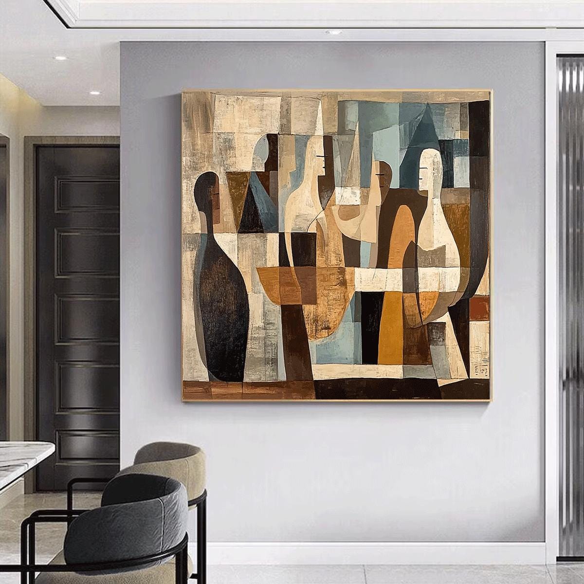 Hand-painted Abstract Geometric Canvas Art: Modern Neutral Tones - Etsy