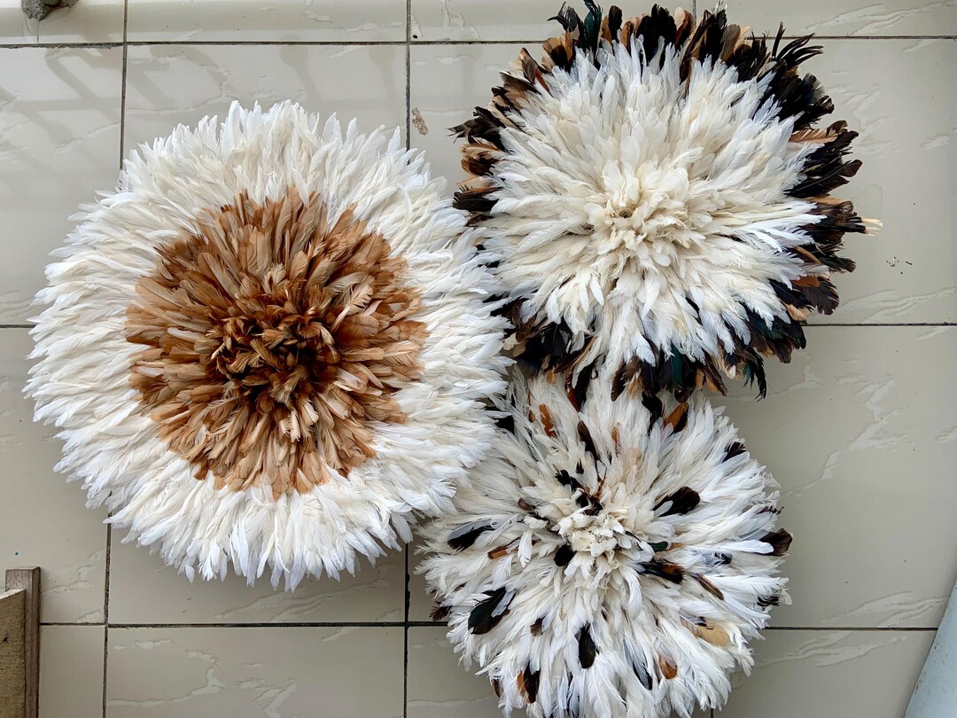 Neutral Juju Hat Decor Set | Brown and White Feather Boho Wall Hanging ...