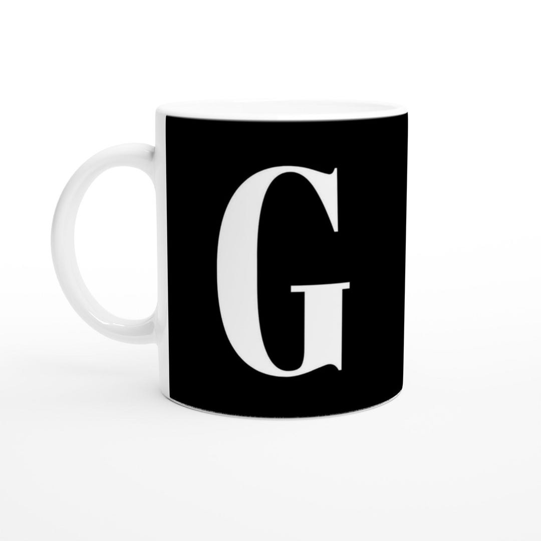 24-MAG Black Letter G Mug | Monogram Letter G Typography | 11oz Ceramic ...