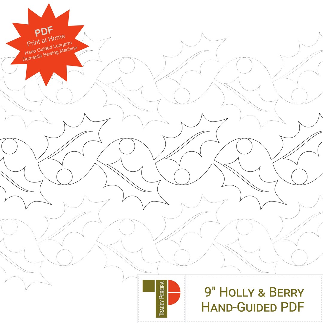 HOLLY & BERRY Pantograph PDF Hand Guided | Longarm Quilting Design | Christmas E2E Pattern - Etsy