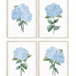 Set of 4 Pale Blue Hydrangea Prints Minimalist Botanical Wall - Etsy