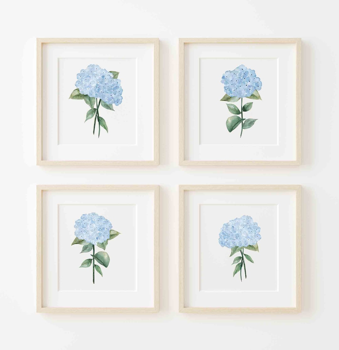 Blue Hydrangea Prints Minimalist Botanical Wall Decor, Hamptons Artwork ...